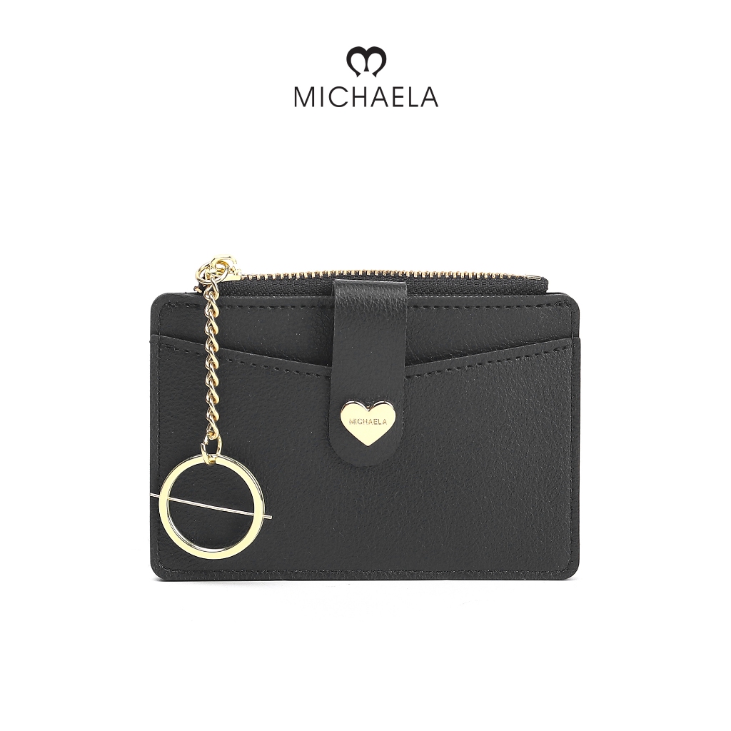 MICHAELA Cute Card Wallet with Keychain Heart Shape Snap 4 Card Slots ...