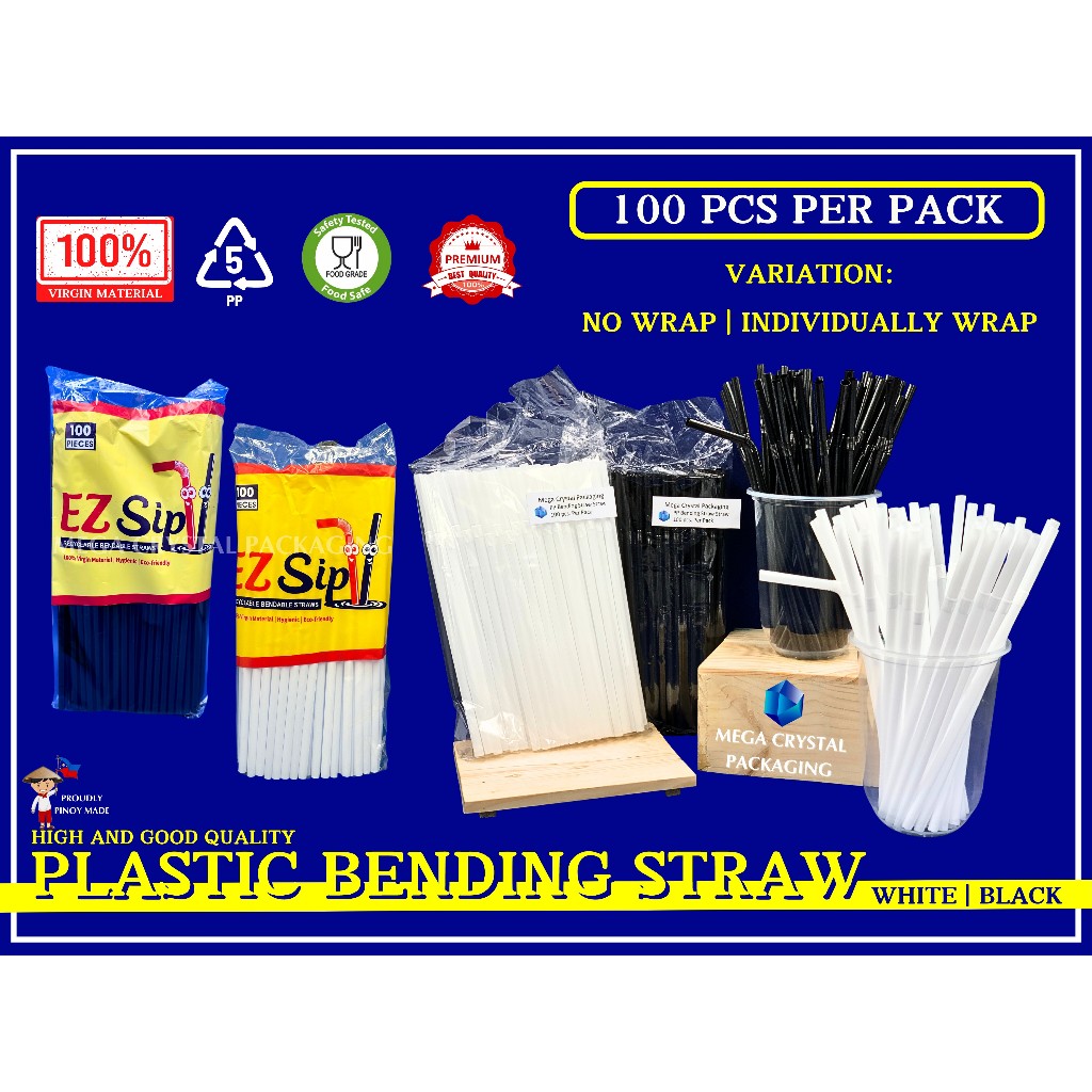 [ 100 Pcs ] Drinking Bending Straw No wrap or Individually Wrap Black ...