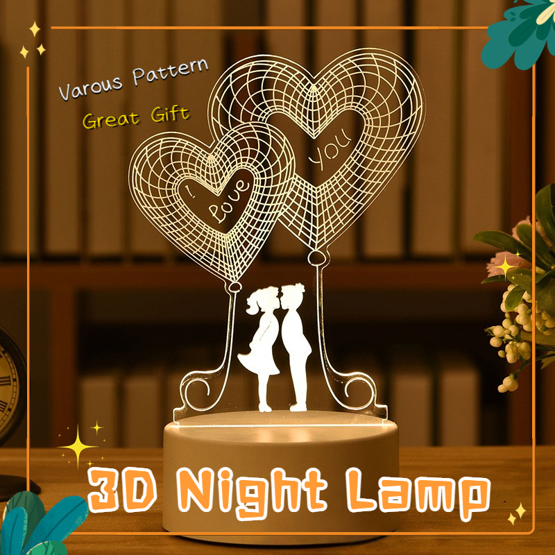 3D Night Light Lamp LED Bedroom Beside Table Lamp Visualization Lamp ...