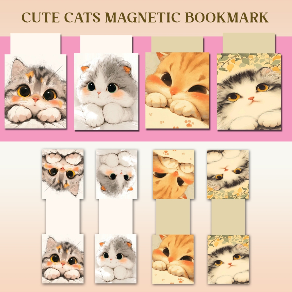Cute Cats magnetic bookmarks 4pcs with laminated glitter | Shopee ...