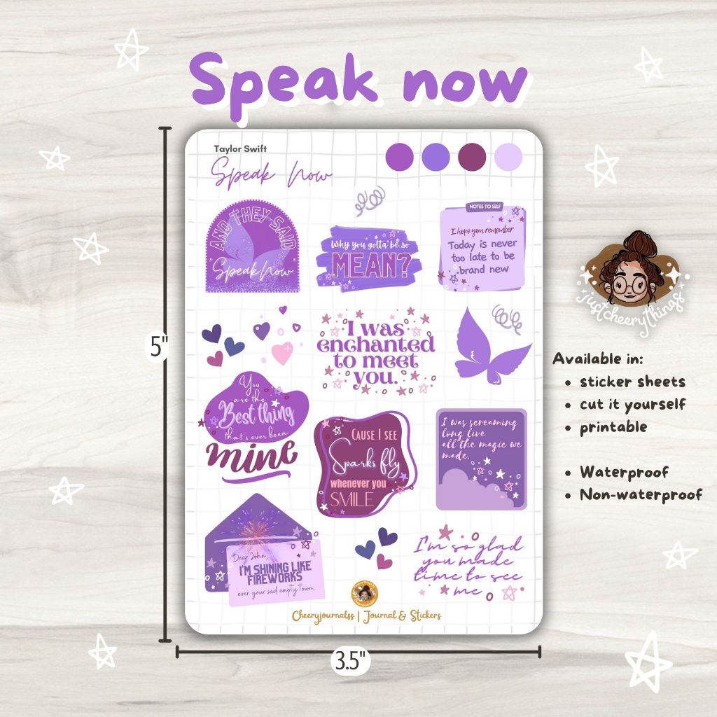 Taylor Swift Speak Now Cute Sticker Sheet 3.5 x 4.9" for Journal ...