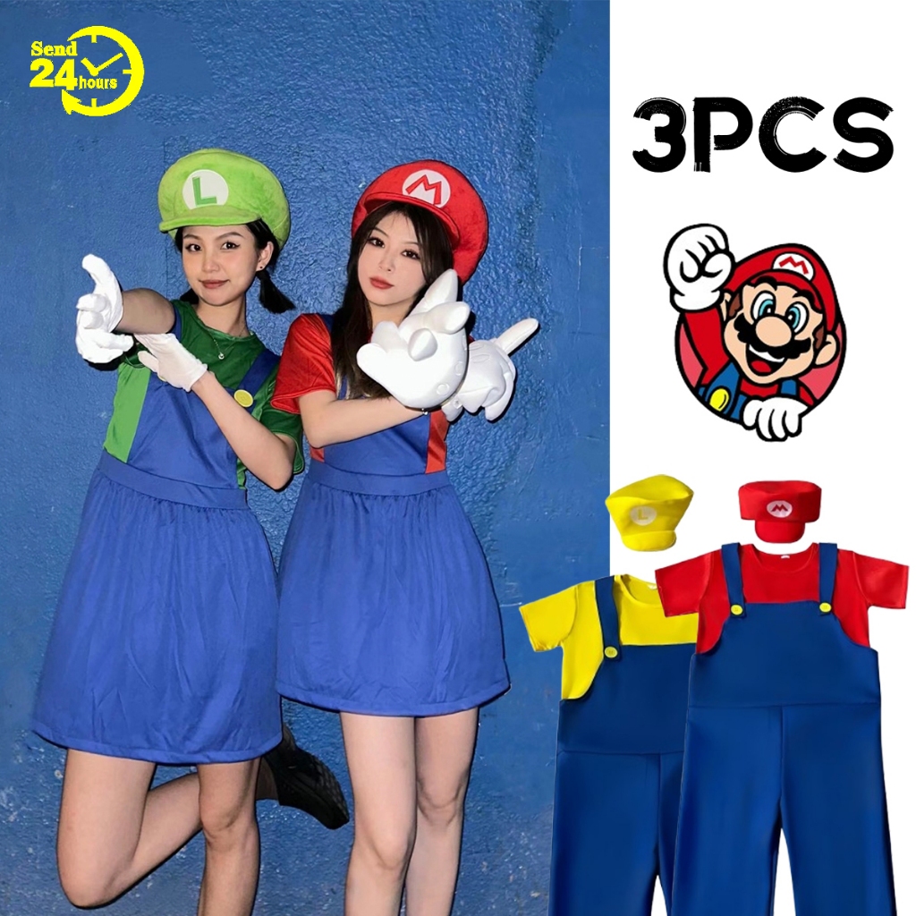 Super Mario Costume for Kids Boy Adult Men costume jumpsuit Mario Luigi ...