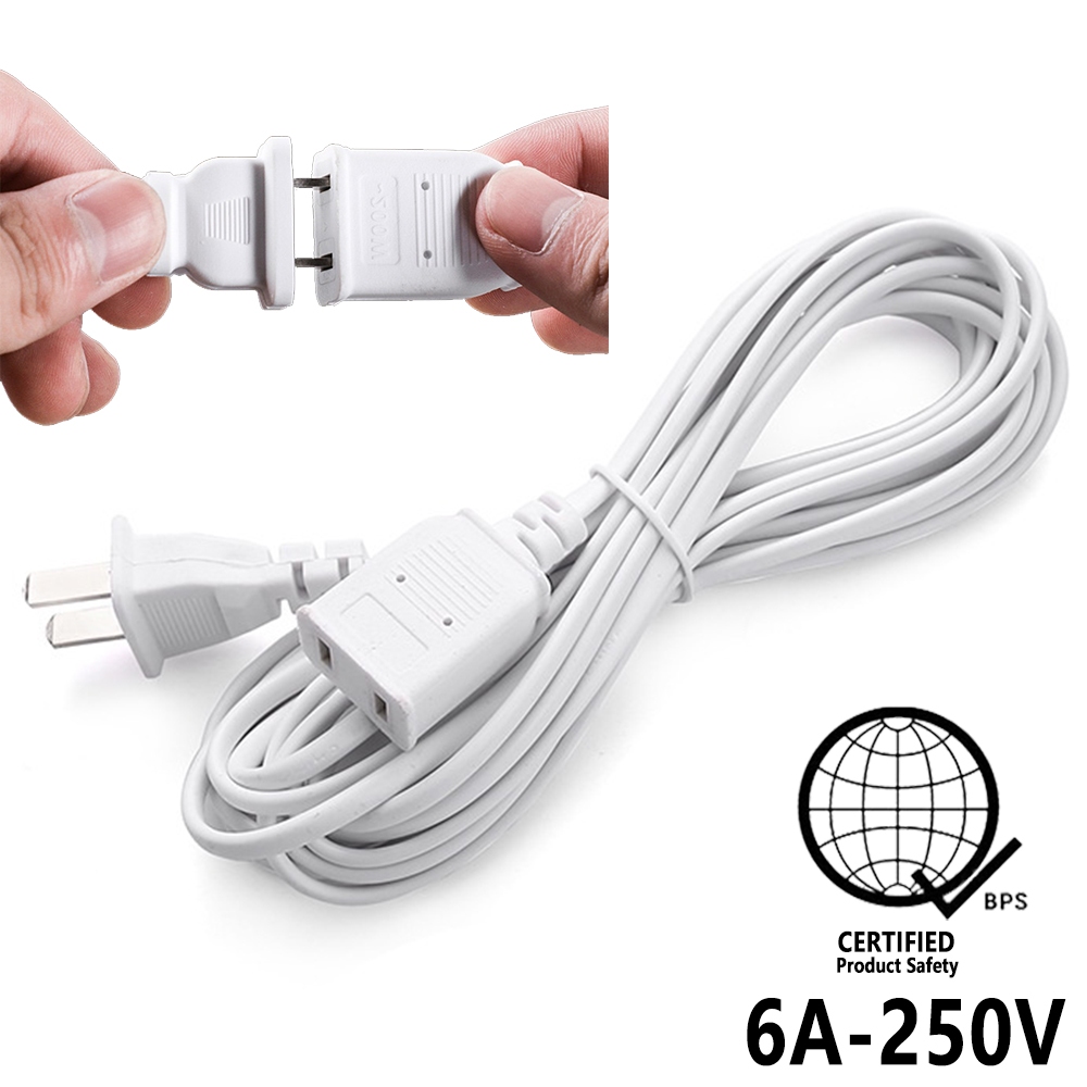 2.5M Power Cord Extension 2 Pin Plug Dual Portable Extension Cord For ...
