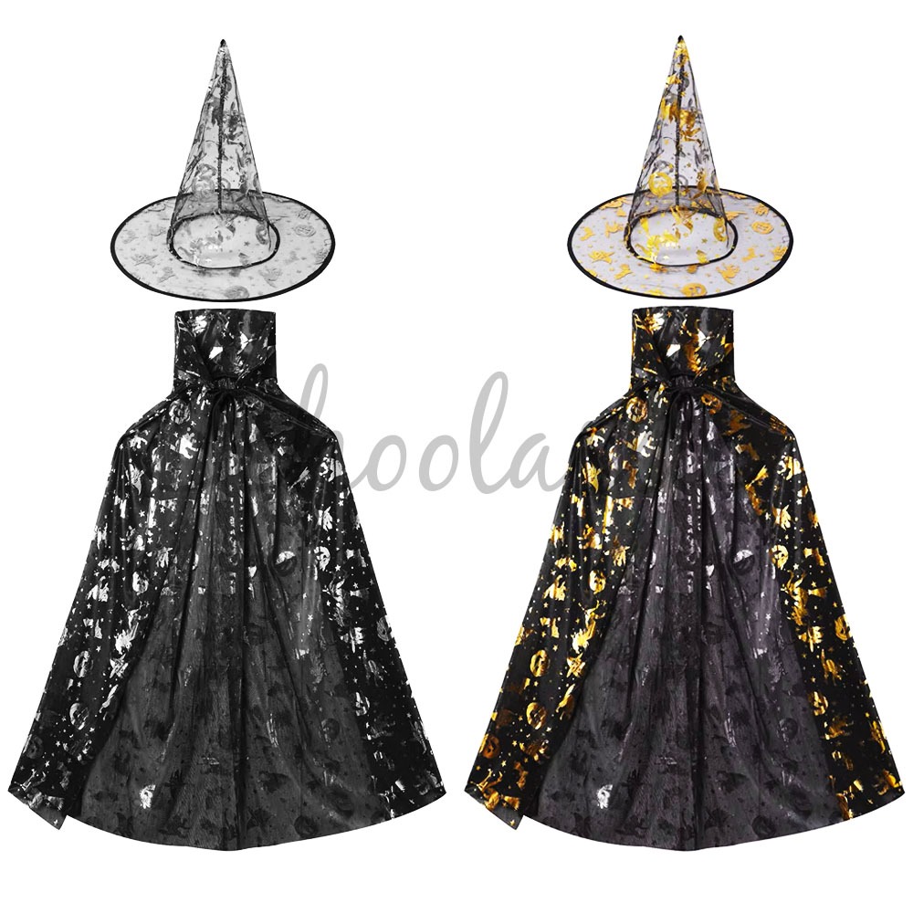 Halloween Witch Hat & Cape Set Kids Adult Halloween Cosplay Costume ...