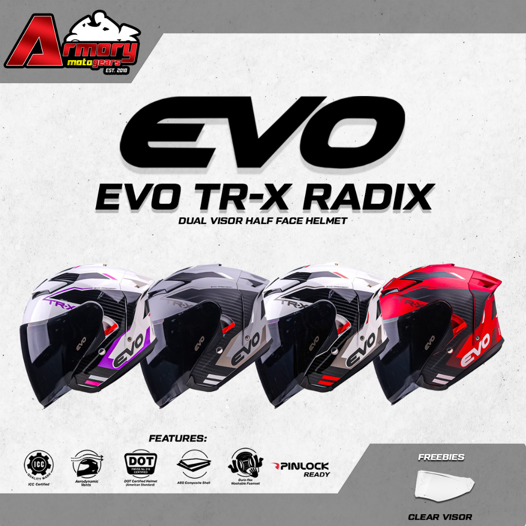 EVO TR-X RADIX Half Face Dual Visor With Free Clear Lens | Shopee ...