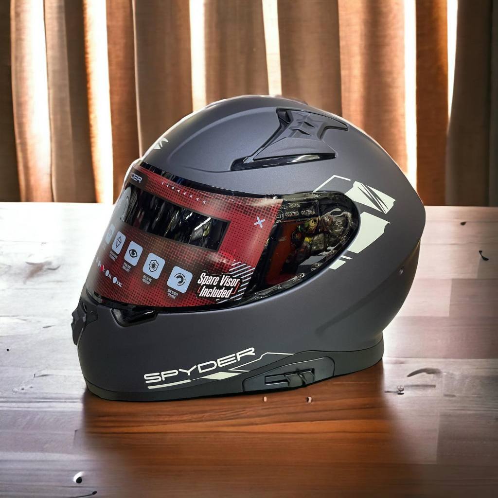 Spyder Recon 2.0 v2 Full Face Dual Visor Helmet-Plain (Free Extra Visor ...