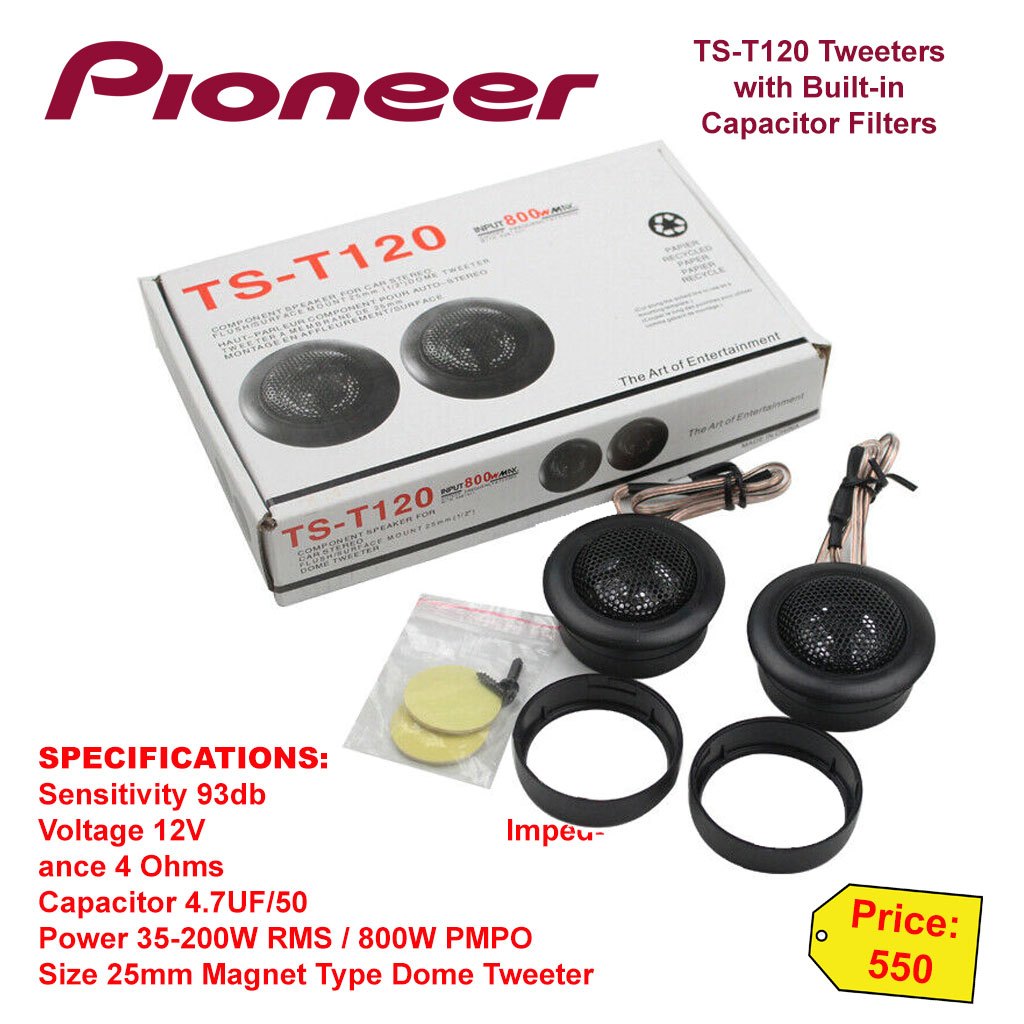 Pioneer TS-T120 Tweeters With built-in Capacitor Filters (Magnet type ...
