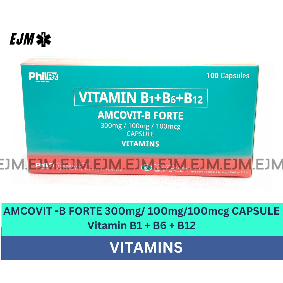 AMCOVIT B FORTE 300mg/ 100mg/100mcg CAPSULE Vitamin B1 + B6 + B12 - 100 ...