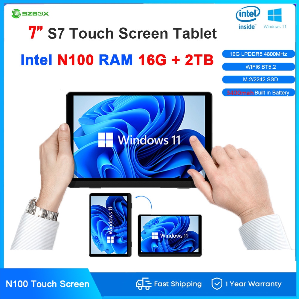 SZBOX S7 12th Gen Intel N100 7 inch Touch Screen Tablet PC Windows 11 DDR5 16GB 2TB SSD Wifi6 ...