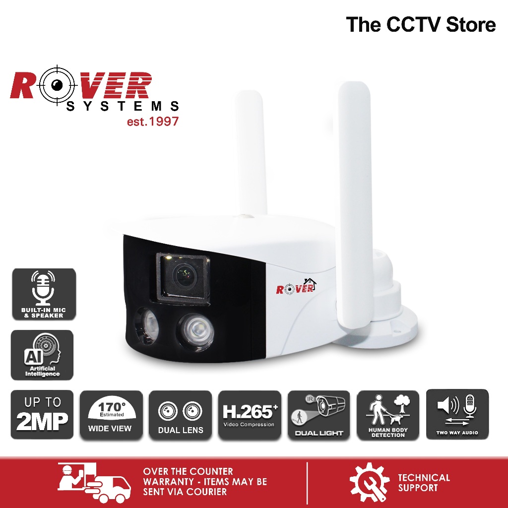 Rover Systems 2MP Dual Lens 170° Wide Angle Smart WiFi IP CCTV Camera ...
