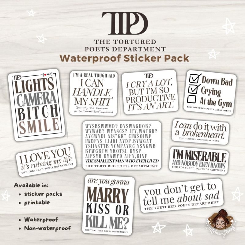 Taylor Swift TTPD Lyrics Stickers 10pcs Vinyl Waterproof Stickers for ...