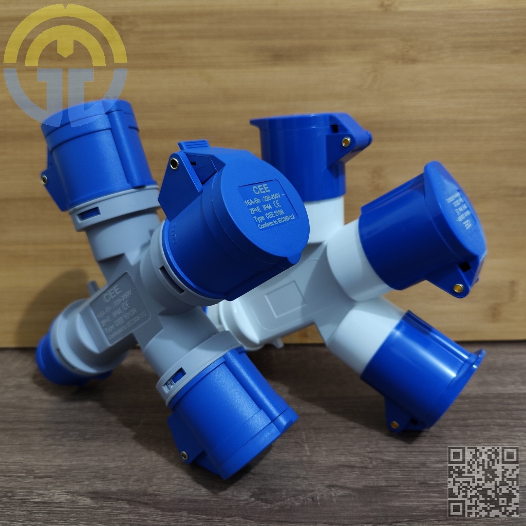 Industrial Heavy Duty IP44 IP67 Waterproof Multi Socket Splitter 16A 32A-6h 250V 2P+E Connector ...