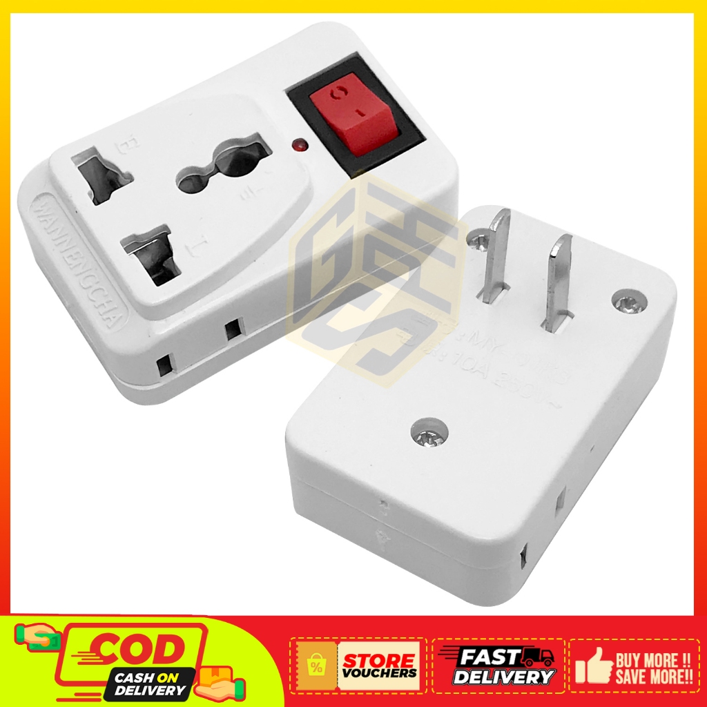 GARAGESALE01 3-Way Universal Power Plug Dual Socket Adapter with Switch ...