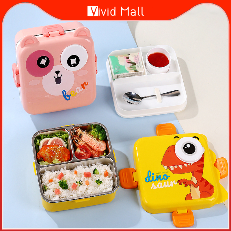 Vivid 2 Layer Cartoon Lunch Box For kids Bento Box With Spoon Lunch Box ...