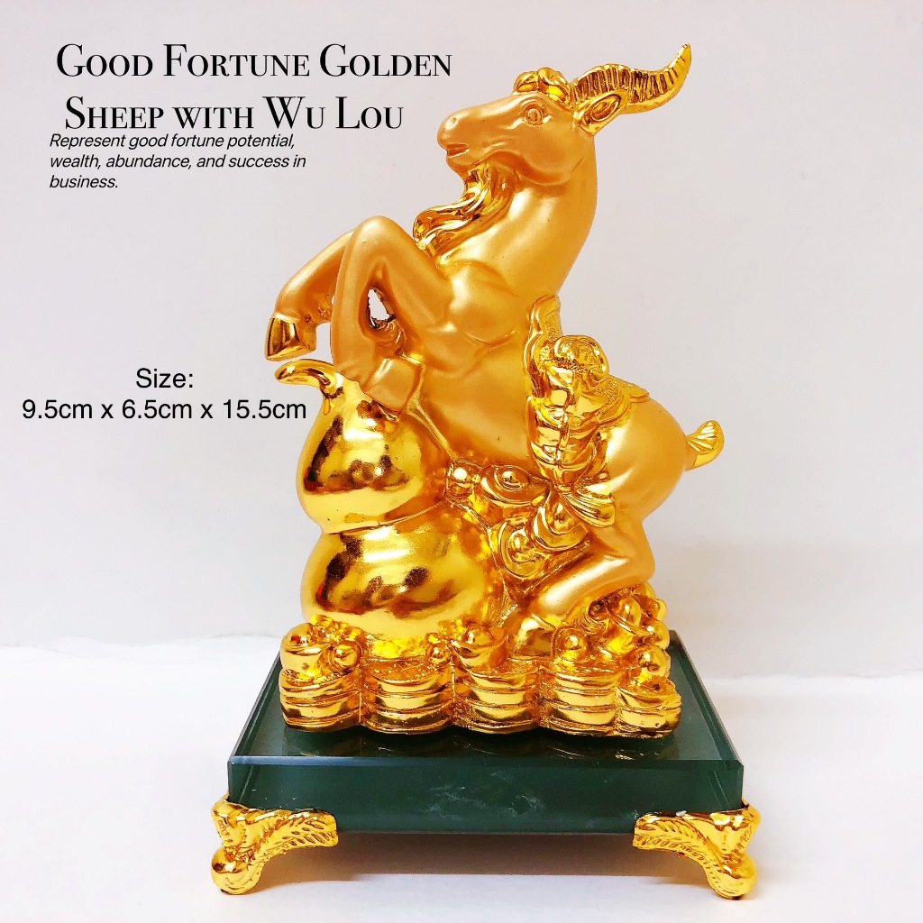 Fengshui Good Fortune Golden Sheep with Wu Lou Wulou for Health ...