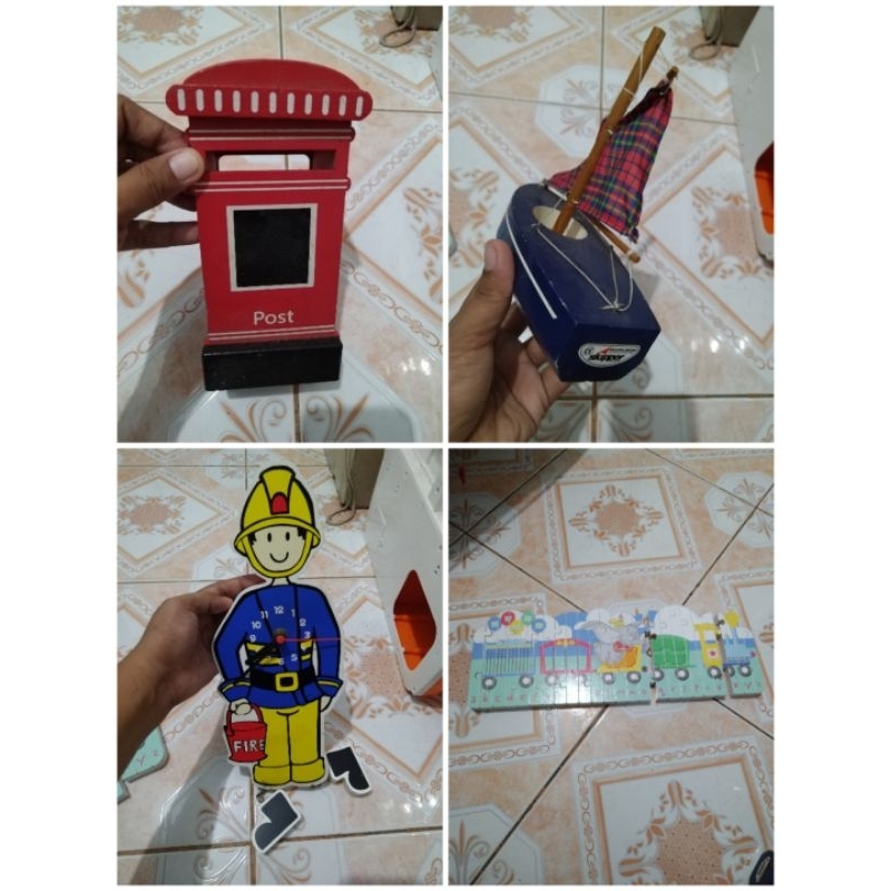 Wooden Alphabet Puzzle Fireman Display Yatch Post Mail Box Preloved ...