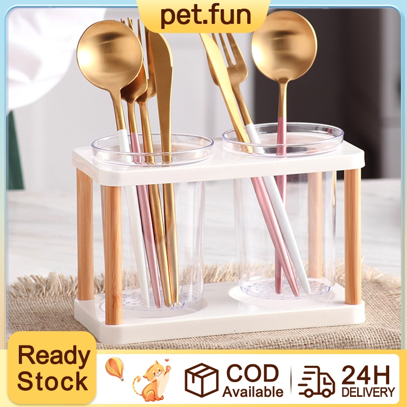 Wooden Stand Utensils Drainer Holder Kitchen Counter Storage Aid Space ...