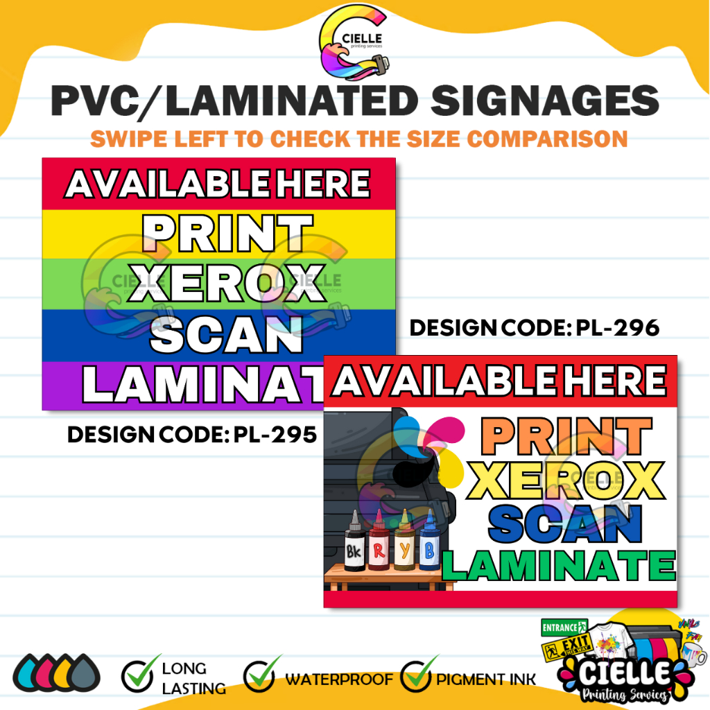 PVC/LAMINATED/STICKER SIGNAGES (PL-295&PL-296) -PRINT/SCAN/XEROX/LAMINATE Available Business ...