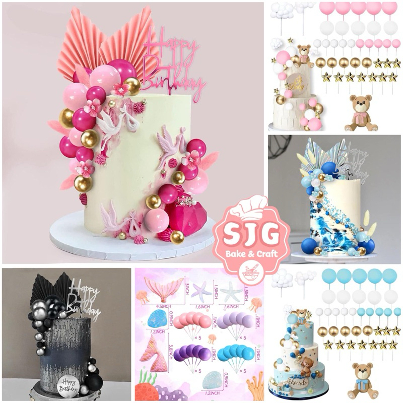Cake topper Set Balls Fan Flower Bear Mix topper Cake decor | Shopee ...