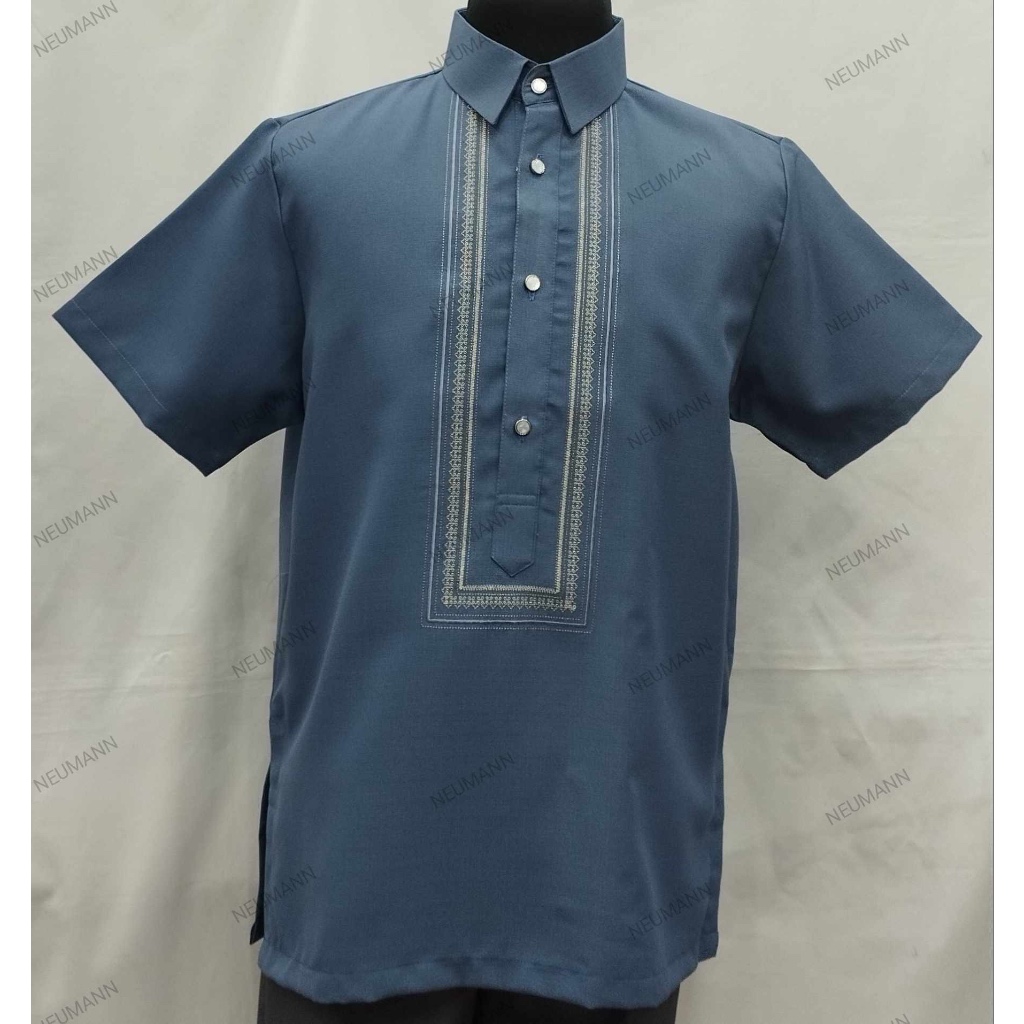 NEUMANN LINEN POLO BARONG (ML#5) Blue Gray | Shopee Philippines