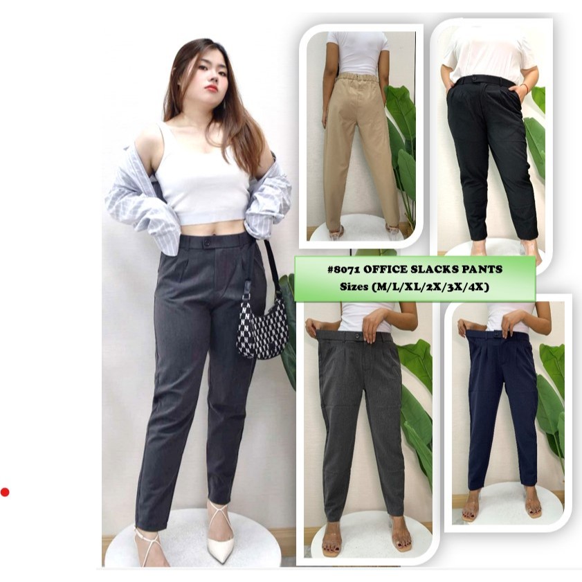 Plussize Straightcut Slacks (8071) Highwaist Office Pants Elasticated ...