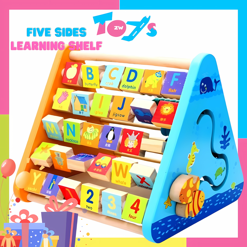Gift Box Wooden Five Sides Learning Shelf Multipurpose Activity Centre ...