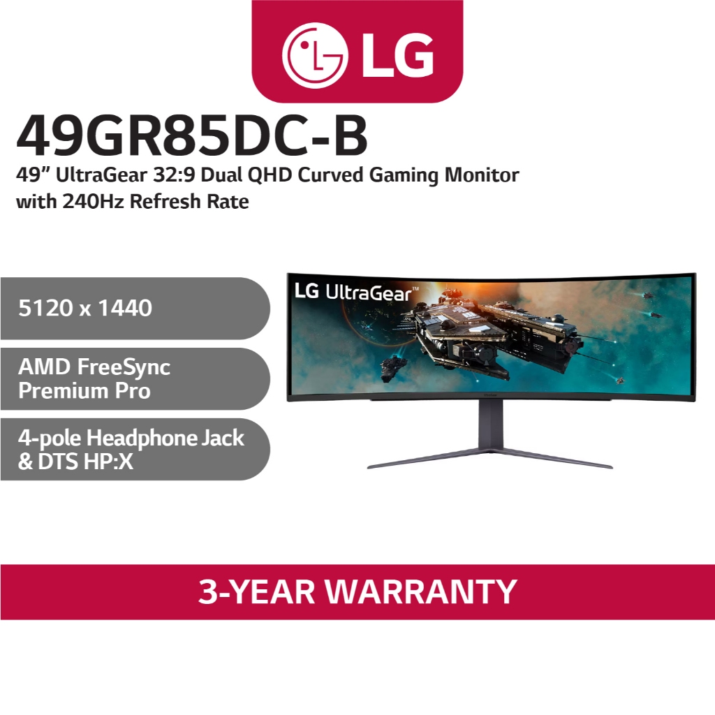 LG 49GR85DC-B 49” UltraGear™ 32:9 Dual QHD Curved Gaming Monitor with ...