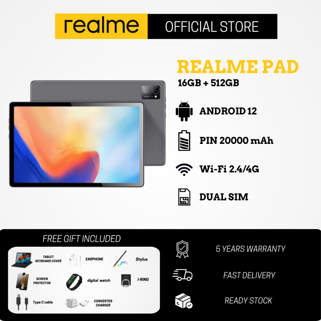 Realme Tablet | RAM 16GB ROM 512GB | Android 12 | Dual SIM 4G LTE WiFi ...