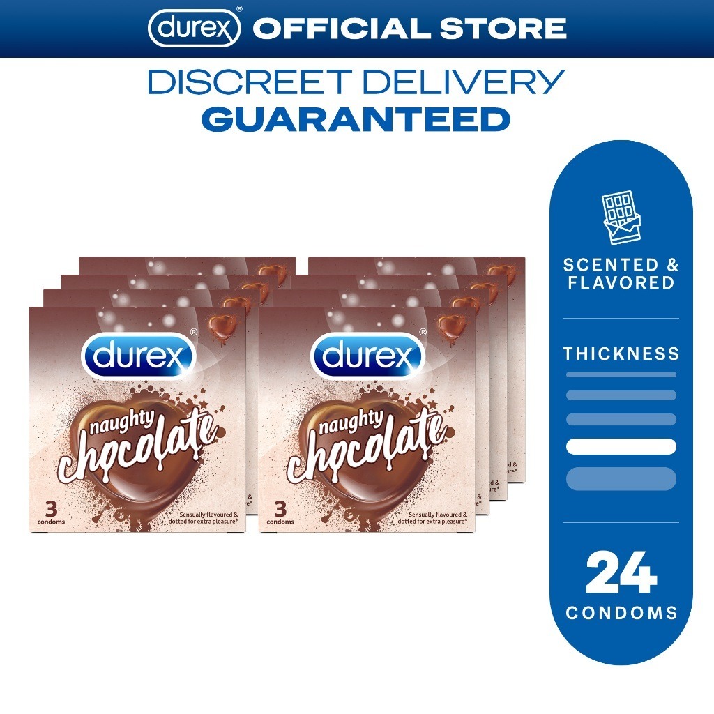 Durex Naughty Chocolate Lubricated Condoms 3s (Set of 8 - 24 Condoms) | Shopee Philippines