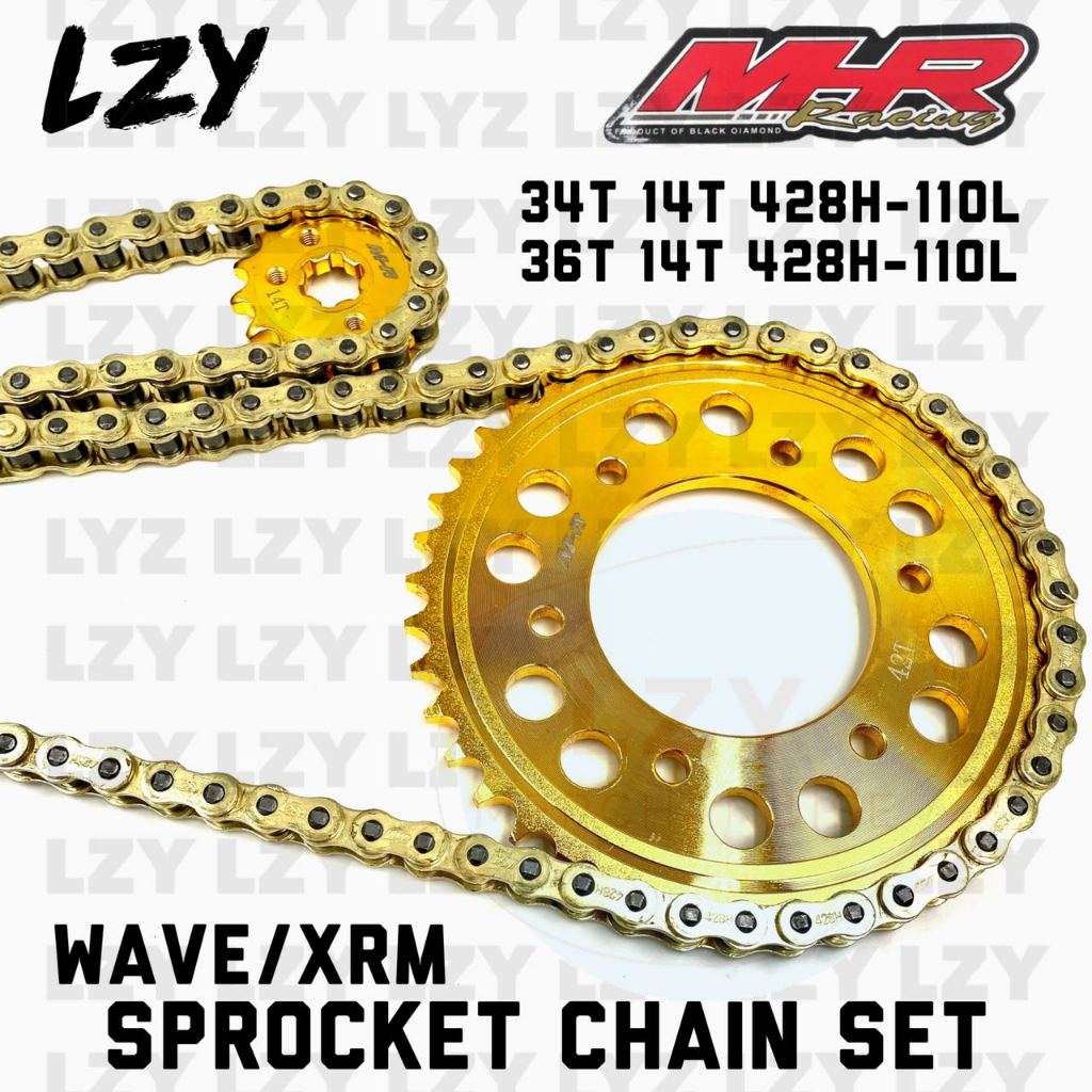 MHR Wave 125 / XRM 110 125 Sprocket Gold Chain Set Motorcycle (34T-14T ...