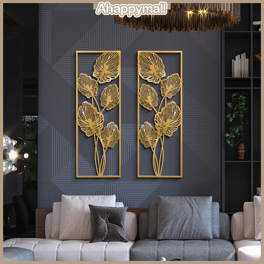 COD【Local Shipment】Metal Wall Decor with Square Frame, Leaf Art Gold ...