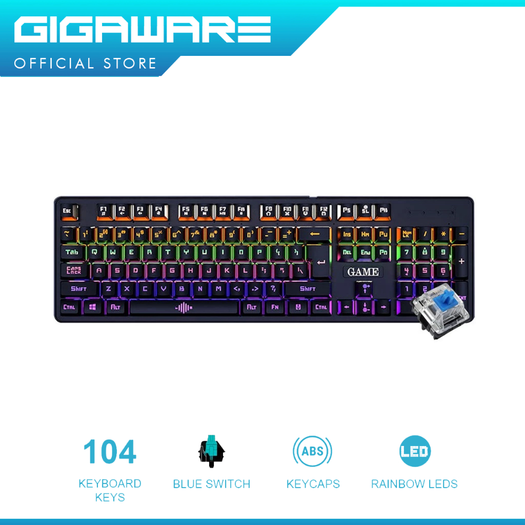 Gigaware K30 104 Keys RGB Backlit Mechanical Gaming Keyboard (Blue ...