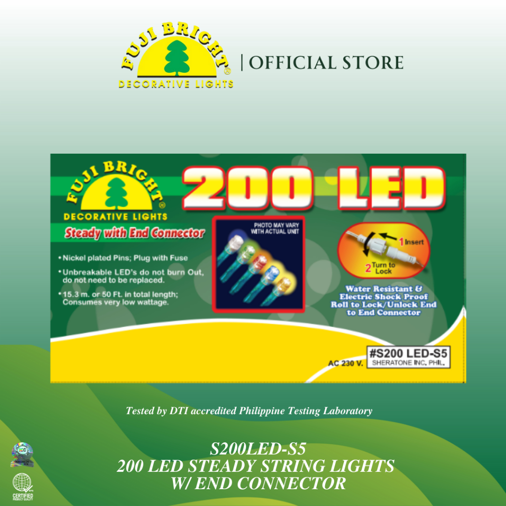 Fuji Bright 200 LED Steady / 10% Strobe String Christmas Lights with ...