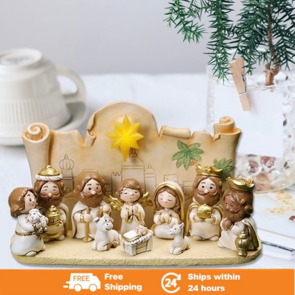 Christmas Belen 10 Pieces Set + Base w/ LED Light Resin Artifacts Xmas ...