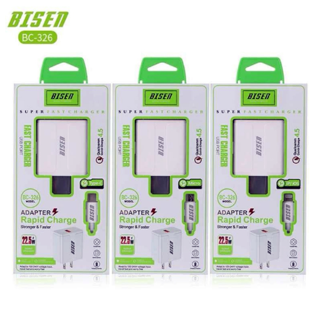 BISEN BC-326 Fast Charger Adapter With Cable For Android Micro Type-C ...
