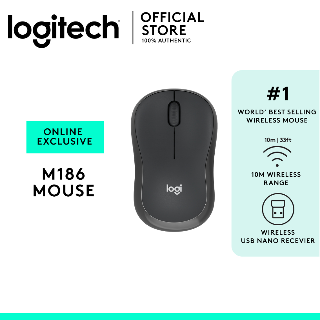 Logitech M186 Wireless Mouse, 2.4ghz with USB mini receiver,12 month ...