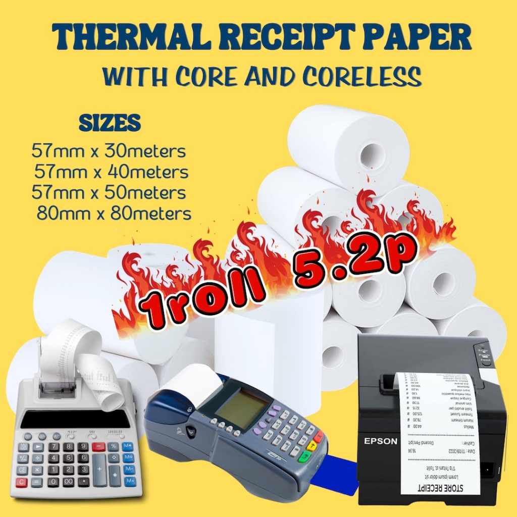 Receipt Paper Coreless 10ROLLS (57mm x 30/40/50/80mm)70GSM for POS ...