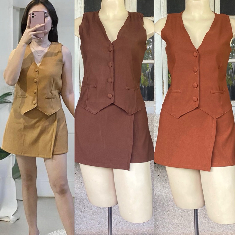 Curvy Q | MEDIUM UP TO XL | PREMIUM VEST TERNO SKORTS COORDS | Shopee ...