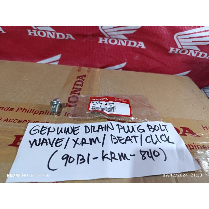 Genuine Drain Plug Bolt Wave/XRM/Beat/Click (90131-KRM-840) | Shopee ...