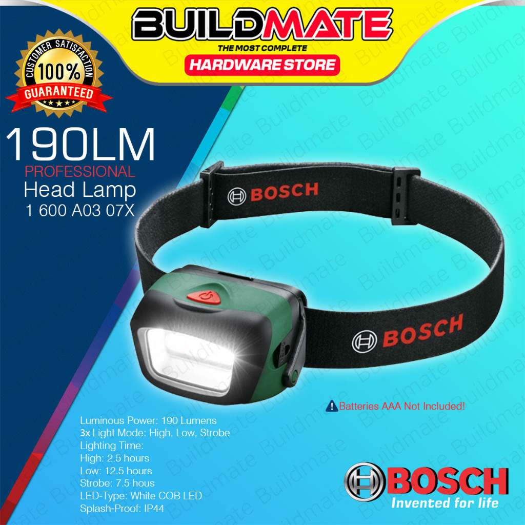 BUILDMATE Bosch Head Lamp Super Bright Weatherproof LED COB Camping ...