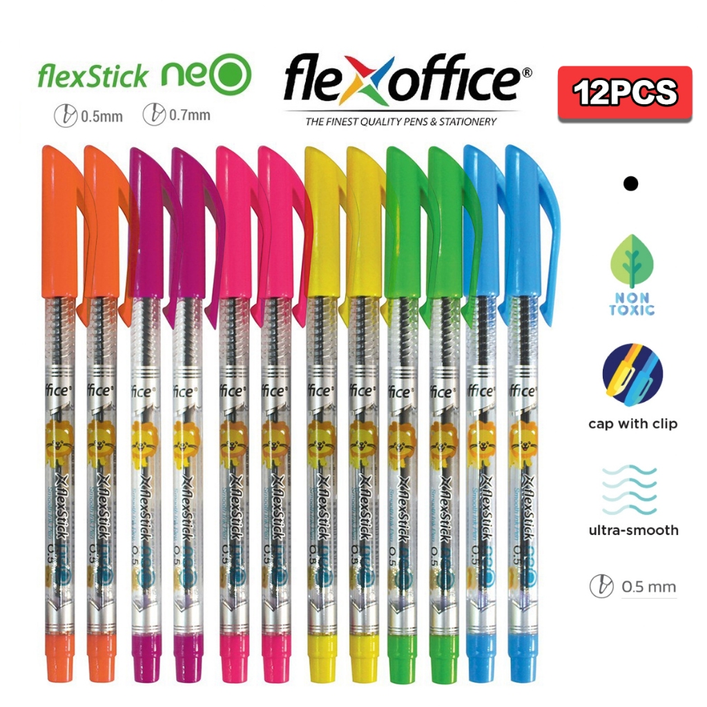 12pcs 0.5mm/0.7mm Flexoffice FO-GELB019 flexstick NEO smooth ink pen ...