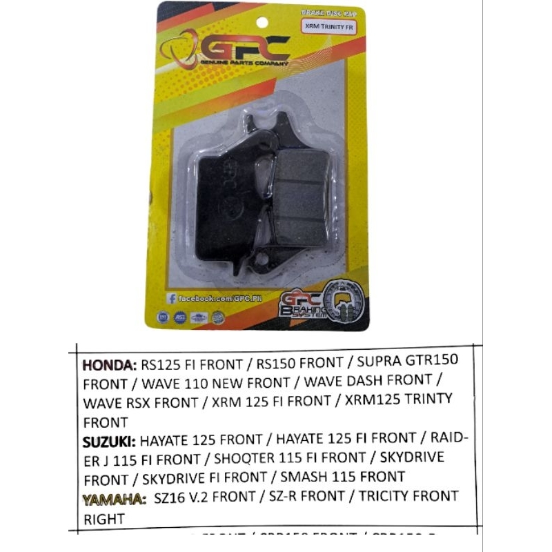 gpc brake pad xrm trinity/ dash front/ hayate 125 front/ skydrive/ sz16 ...