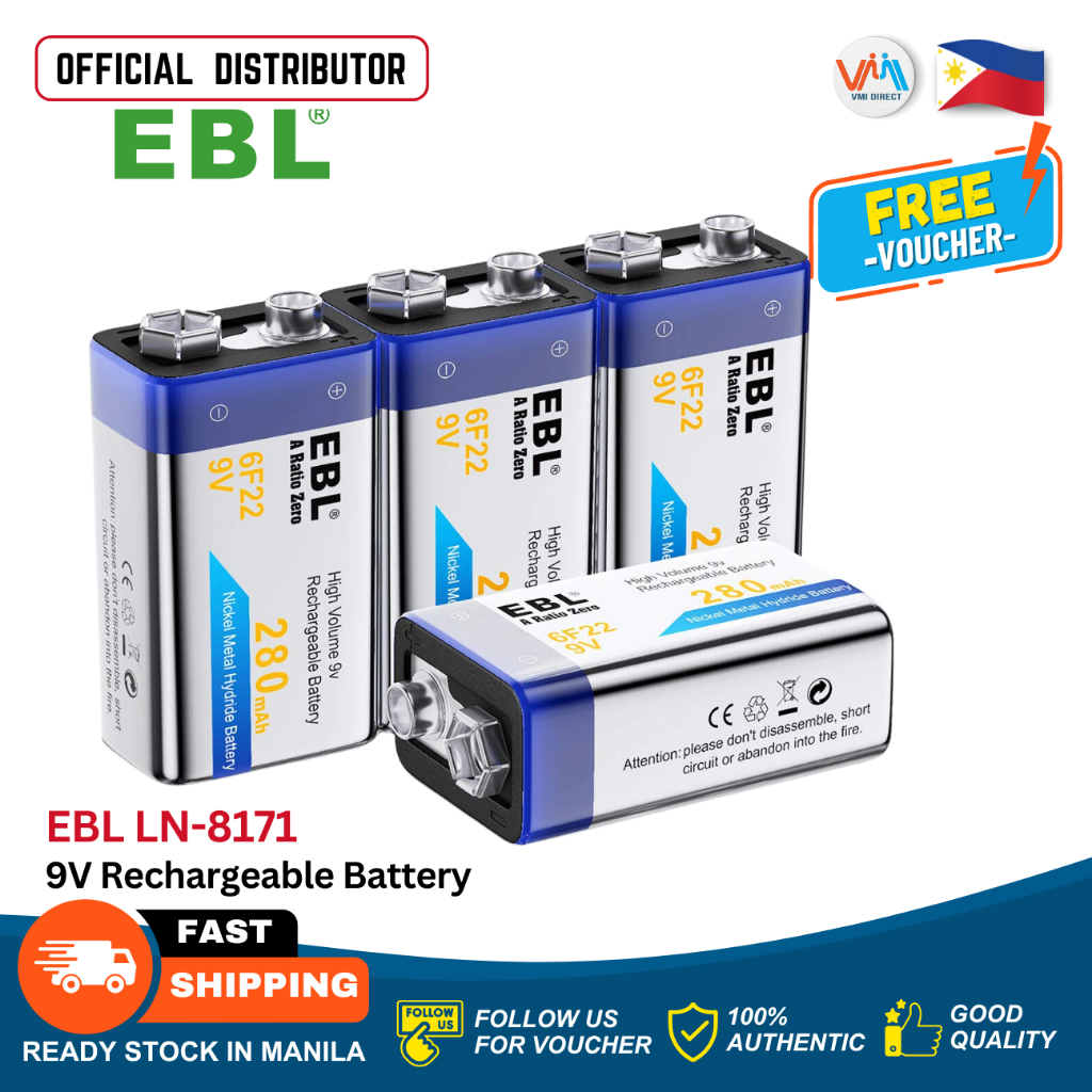 EBL LN-8171 9V 6F23 RECHARGEABLE Battery NIMH Fast charging Battery ...