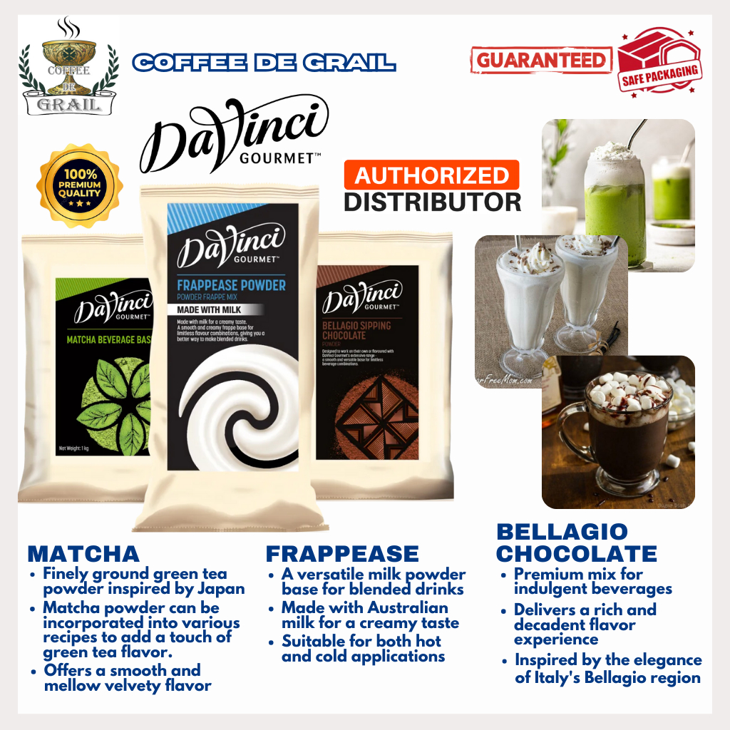 DaVinci Gourmet POWDER - Frappease 1.5kg | Matcha 1kg | Bellagio1kg for ...