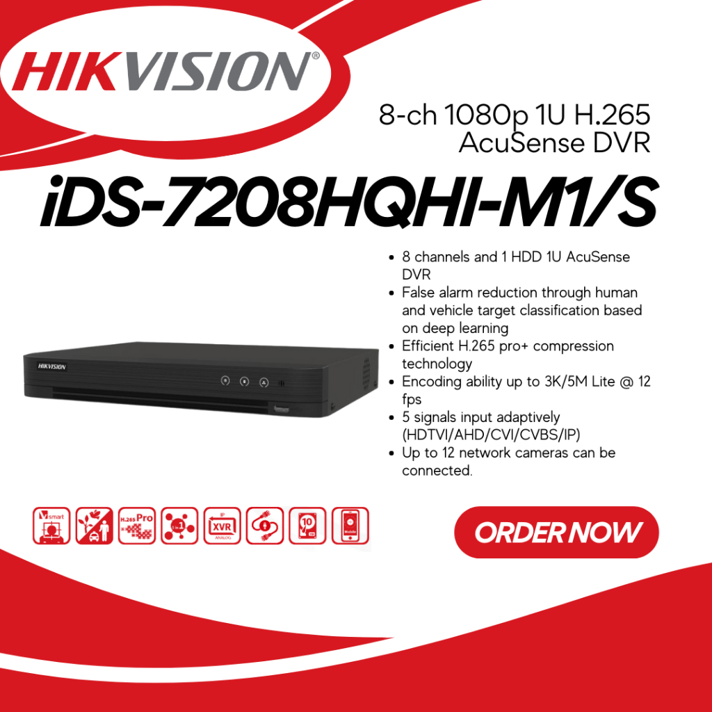 HIKVISION iDS-7208HQHI-M1/S - 8-Channel Turbo HD DVR with 4K Output, AI ...