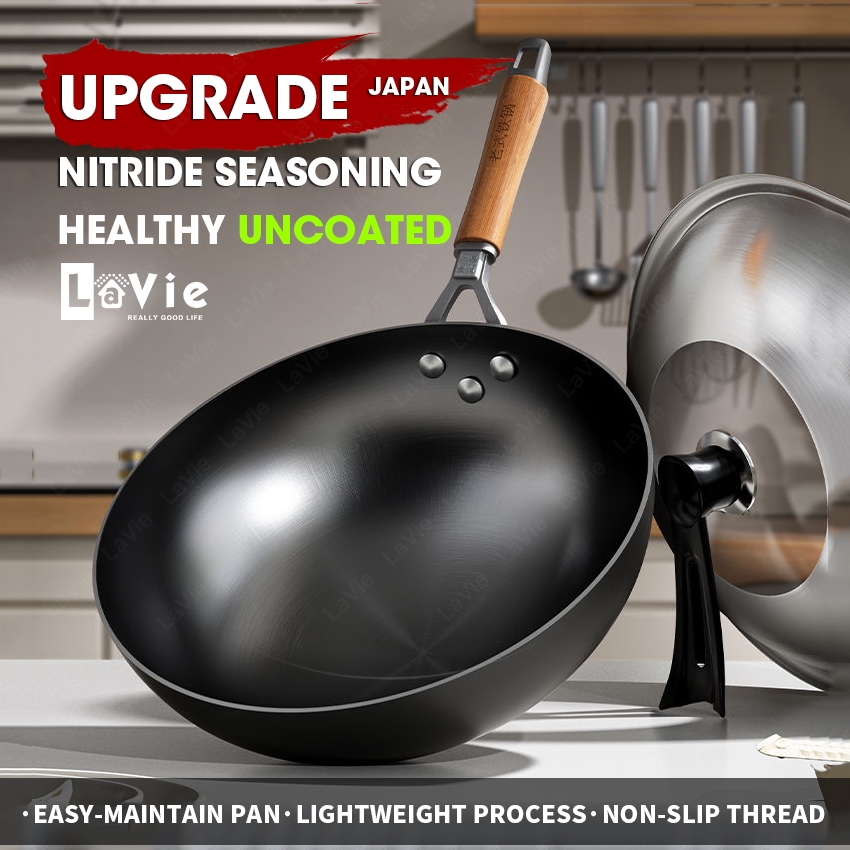 LaVie Latest TG Nitrided Iron Wok Pan Kawali Wok Non Stick Black Heavy ...