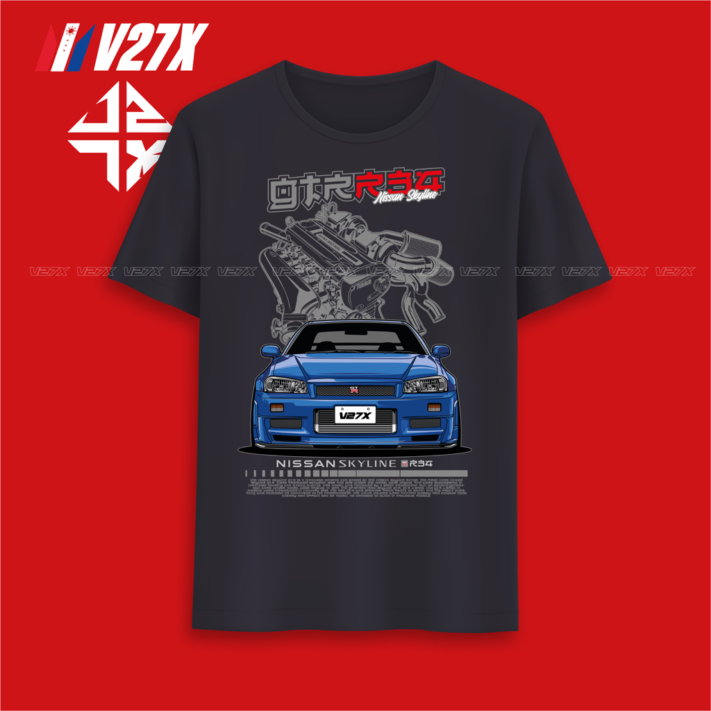 NISSAN SKYLINE GTR R34, RB26 ENGINE SHIRT, GTR R34, SKYLINE R34, V27X ...
