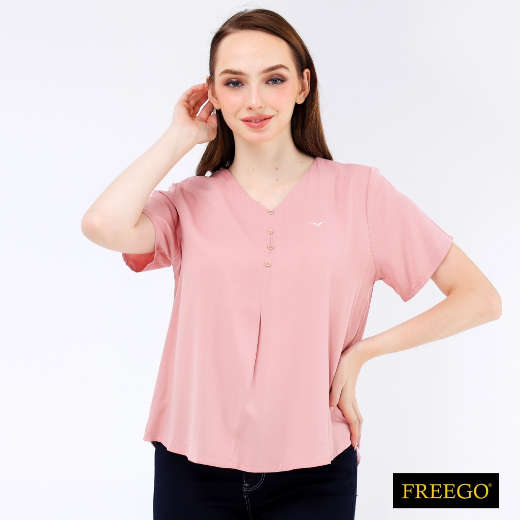 Freego Ladies Plain Single Bold Twill Short Sleeve Blouse AST04-0286 ...