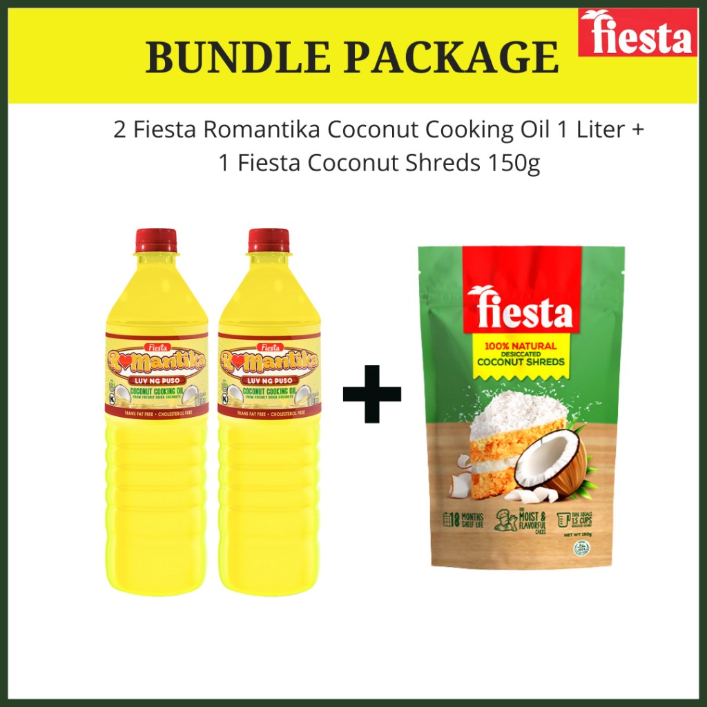 2 Fiesta Romantika Coconut Cooking Oil 1L + 1 Fiesta Coconut Shreds ...