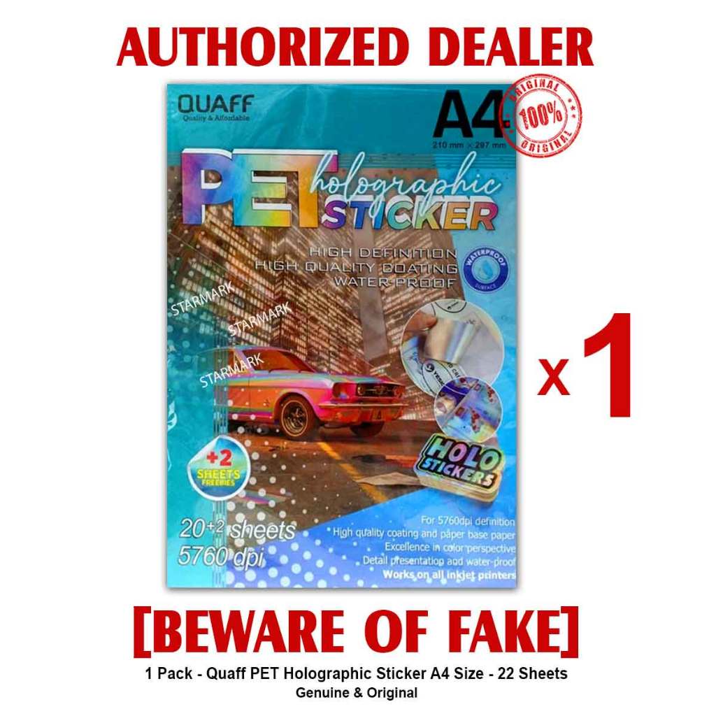 Quaff PET HOLOGRAPHIC Sticker PET Stickers Holographic A4 Size 20's - 1 ...